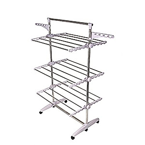 CHYSP Coat Hanger 6 Tiers Adjustable Telescopic Rolling Garment Clothes Airer Horse Stainless Laundry Rack Hanging Folding Hanger