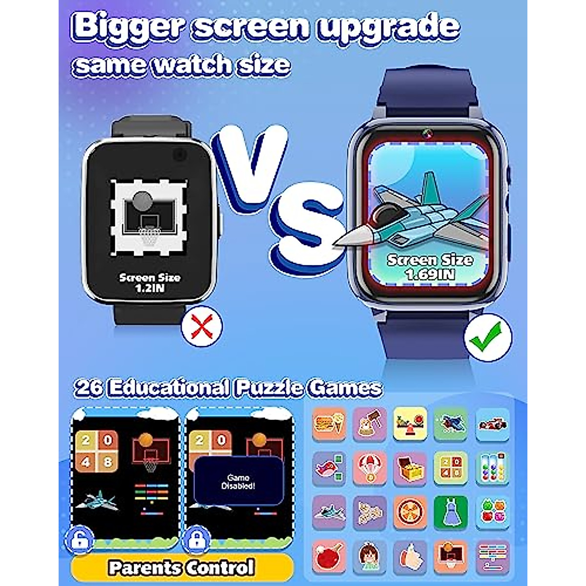 Fiechcco Kids Smart Watch Boys 4-6, Kids Watch Boys Gifts for Age 6-8 Birthday Christmas Stocking Stuffers for Kids Gifts for 3 5 7 6 8 Year Old Gift Ideas (Blue)