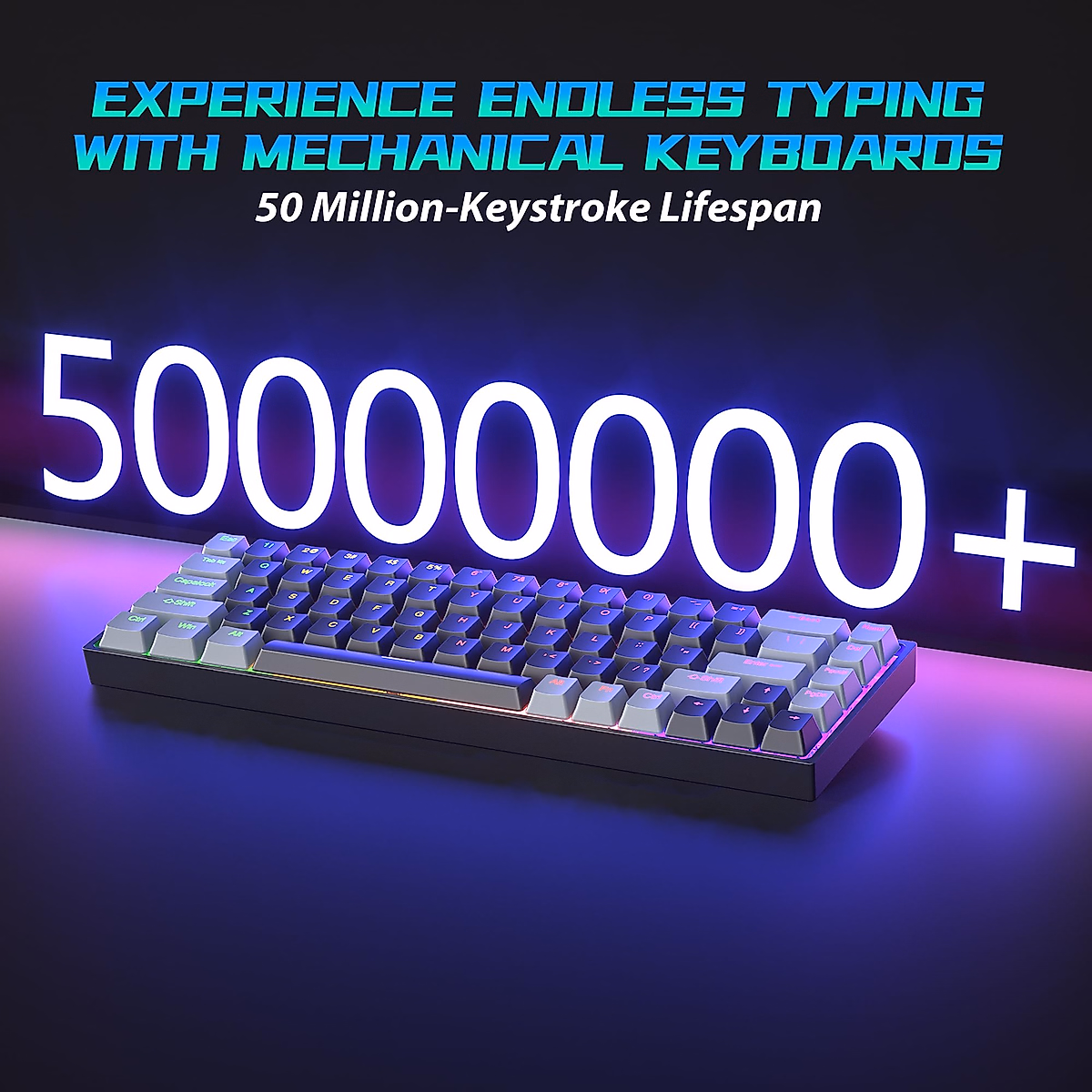 Taiahiro 60% Mechanical Gaming Keyboard, RGB Backlit 68 Keys Ultra-Compact Wired Keyboard with Blue Switch, Full Anti-Ghost, Type-C, Portable Mini Office Keyboard for PC Laptop Win/Mac, Black&Gray