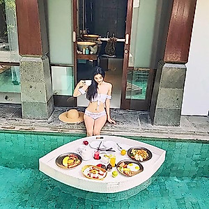 DAZULI Extra Large Round Floating Bar Table Serving Tray Drink Holder for Pool or Beach Party Float Refreshment Durable,White
