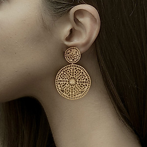 Filigree Geometric Gold Drop Earrings, Dangle, Gift for Her