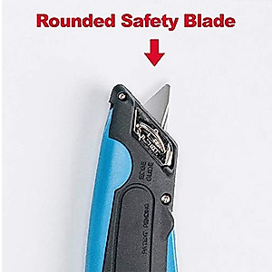Veltec Self-Retracting Blade Safety Cutter, Left and Right Edge Guide, 3 Depth Setting, Preloaded with 3 Blades - Black/Blue (VC900)