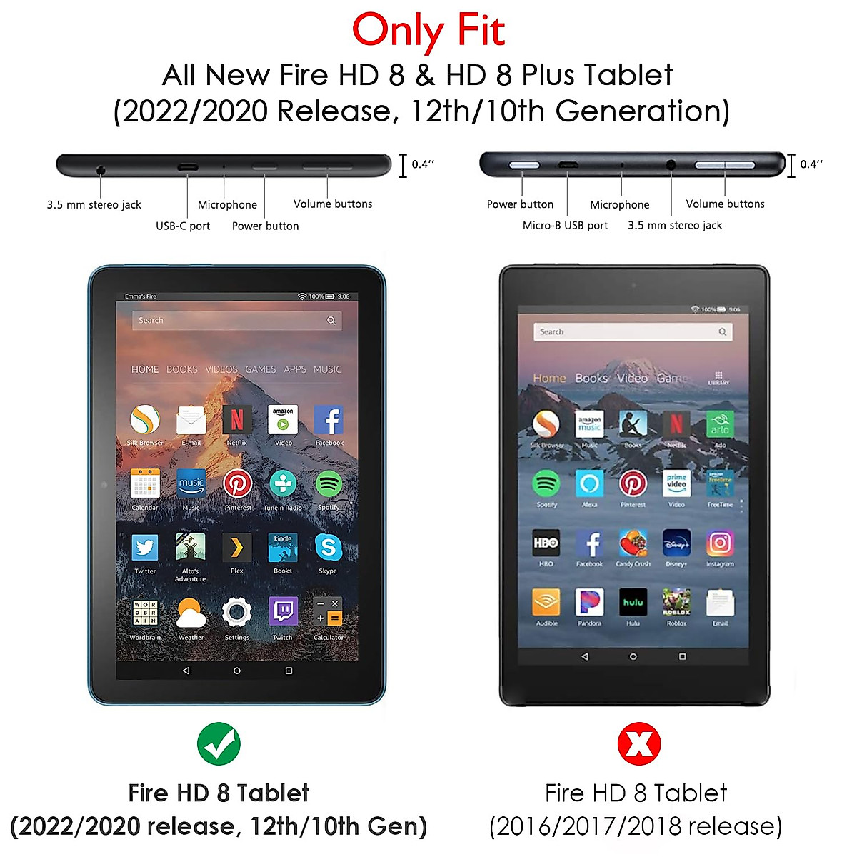 Fire HD 8 Tablet Case for Kids, Amazon Kindle Fire HD 8 & 8 Plus Tablet (2024/2022/2020 Release,12th/10th Generation) Ubearkk Shock-Proof Protective Back Cover Cases with Foldable Stand Holder, Blue