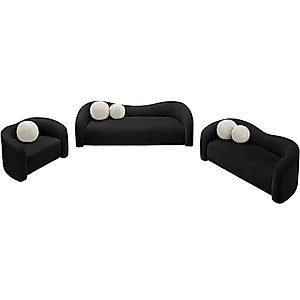 Meridian Furniture 186Black-S Kali Collection Modern | Contemporary Sofa with Soft Black Faux Shearling Teddy Fabric, Curved Back, 86" W x 33" D x 27" H, Black