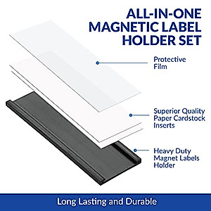 50 Pack"C" Channel Magnetic Label Holders 1x3 with 100 White Card Inserts, 50 Clear Plastic Protectors and Bonus 20 Colorful Cardstock Inserts in Blue, Green, Yellow and Red - Double-Sided Cards