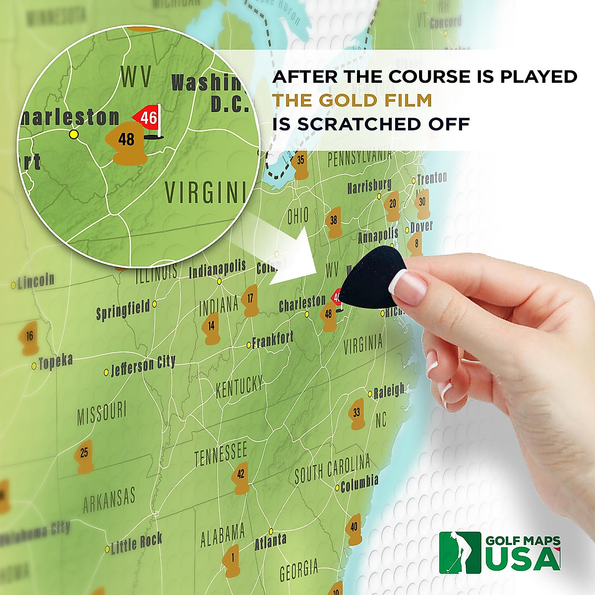 Golf Maps USA Top Public Golf Course in Each State Golf Scratch Map - Scratch-Off Golf Print with Eye-Catching Red Flags - Golfing Wall Decor - Unique Poster Gift for Golfers (Updated June 2023)