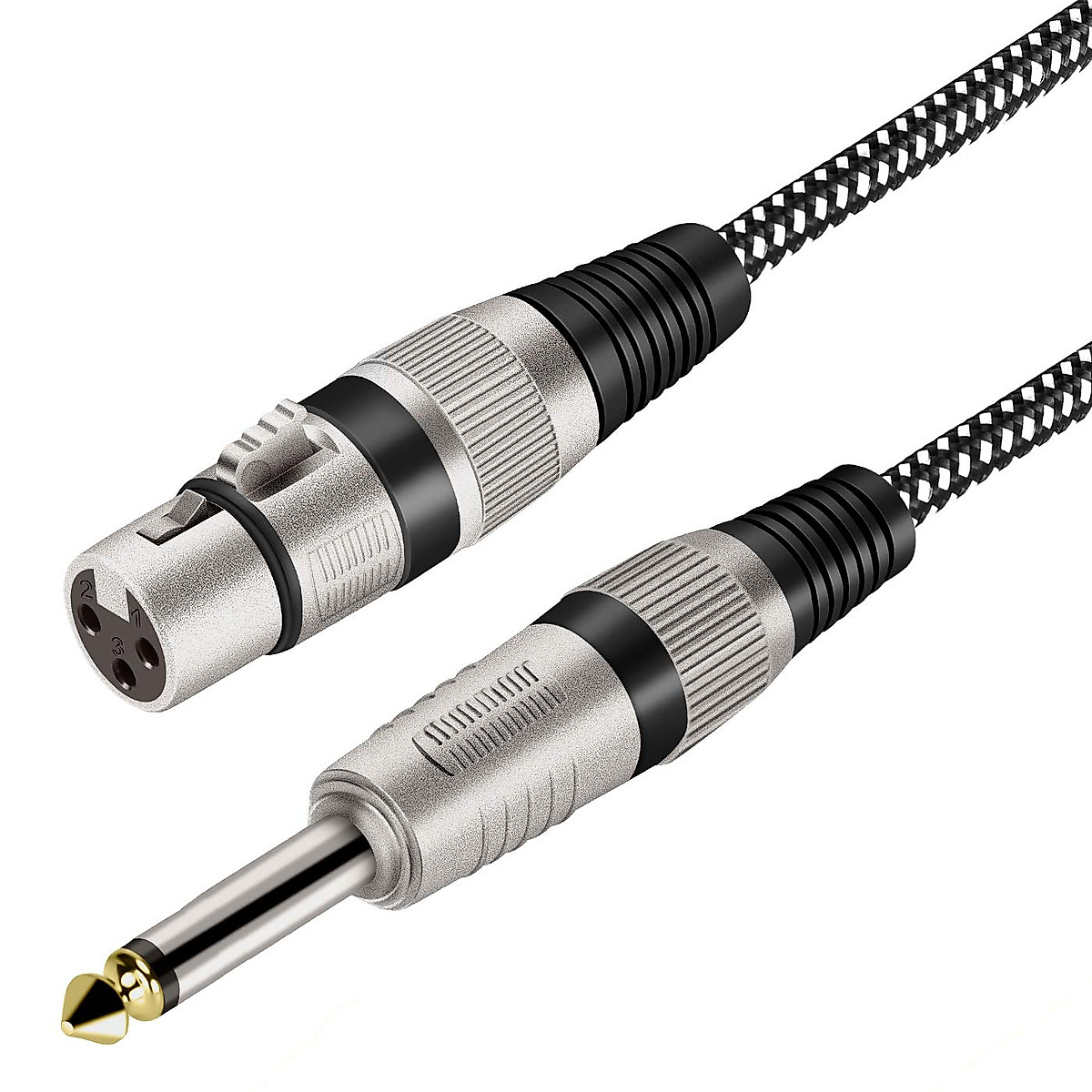 KINXIYU XLR Female to 1/4 Inch TS Cable 3 FT, Nylong Braided XLR 3 Pin Female to 6.35mm TS Male Unbalanced Interconnect Wire Mic Cord for Dynamic Microphone (Pure Copper Conductors)