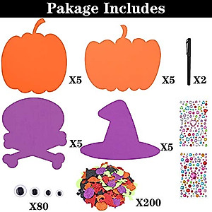 Outus 20 Big and 200 Small Kits 7.8 Inch Big Foam Halloween Decorations DIY Pumpkin Craft Kits Assorted Foam Pumpkin Shapes with Rhinestone Stickers for Kids Halloween Decoration and Games