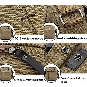 Men's Canvas Messenger Bag ,Casual Shoulder/ Chest Bag ,Travel Carry Bag,Multi-pocket Purse Handbag Crossbody Bags,Vintage Lightweight Small Satchel ,Khaki