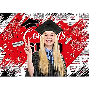 LYCGS 7X5ft Graduation Backdrop Congrats Grad Red and Silver Graduation Photo Backdrop 2023 Graduation Photography Backdrops Graduation Prom Party Decor Banner X-119