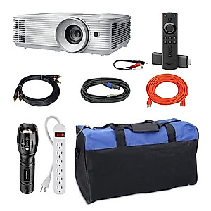 QuikScreen Complete Theater Kit! 16’ Projection Screen with HD Optoma 1080p Projector, Sound System & Streaming Device w/WiFi (BT-600)