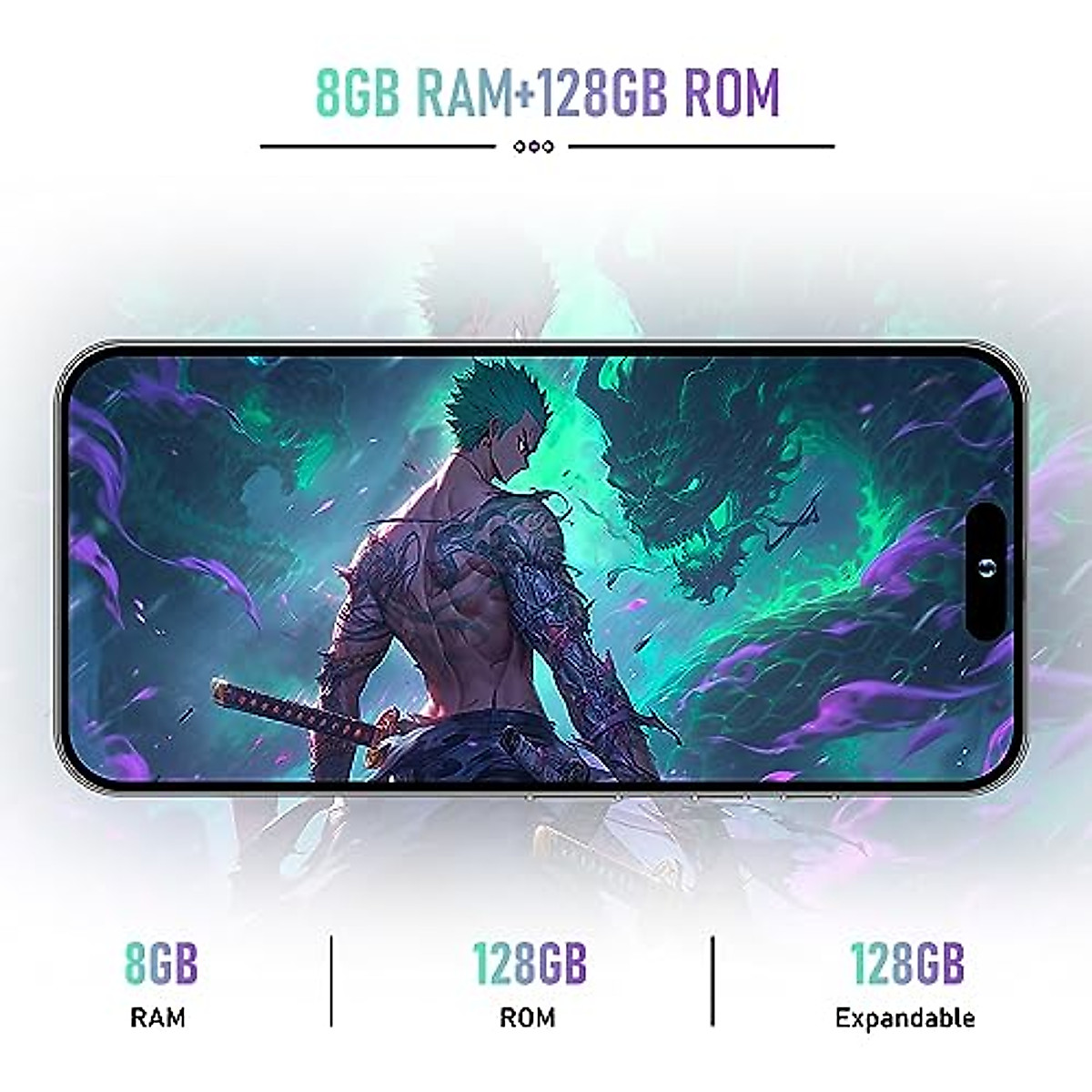 fuxinya Unlocked Cell Phones 2023 Android 13 Smartphone with Dynamic Island 8GB+128GB 8-Core Mobile Phones 6.54" HD Screen 50MP+13MP Camera 5000 mAh Long Battery Cellphone with 4G Dual SIM - Black