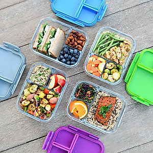Bentgo Glass Lunch Box - Leak-Proof Bento-Style Food Container with Airtight Lid and Divided 3-Compartment Design - 5 Cup Capacity for Meal Prepping, and Portion-Controlled Meals for Adults (Blue)