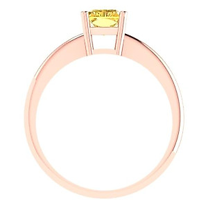 Clara Pucci 1.0 ct Radiant Cut Solitaire Canary Yellow Simulated Diamond Bridal Designer Anniversary Engagement Ring Real 14k Rose Gold