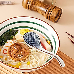 Ceramic Soup Spoons Sets of 4,Asian Soup Spoons,Long Ramen spoons,Japanese soup spoons for Pho,Wonton,Noodles,Chinese Ceramic Rice Spoons,4Pcs