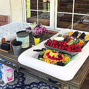 Inflatable Serving Bar Salad Ice Tray Food Drink Containers - BBQ Picnic Pool Party Supplies Buffet Luau Cooler,with a Drain Plug