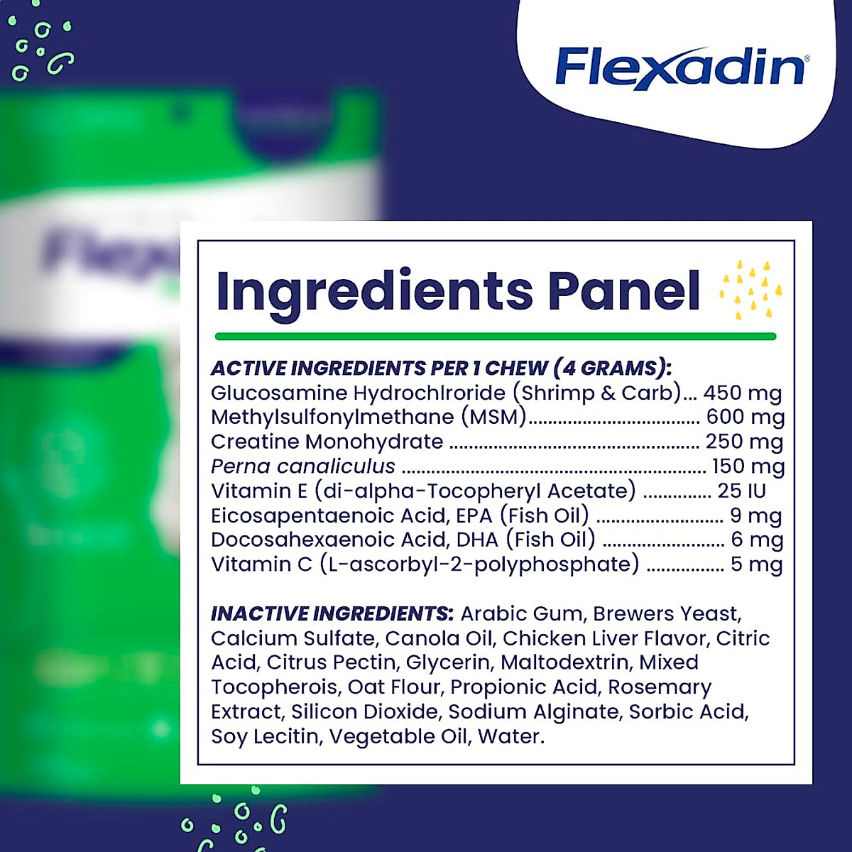 Vetoquinol Flexadin Hip and Joint Supplement with Glucosamine for Dogs, Joint Support Chew with Green-Lipped Mussel and MSM, 90-Count