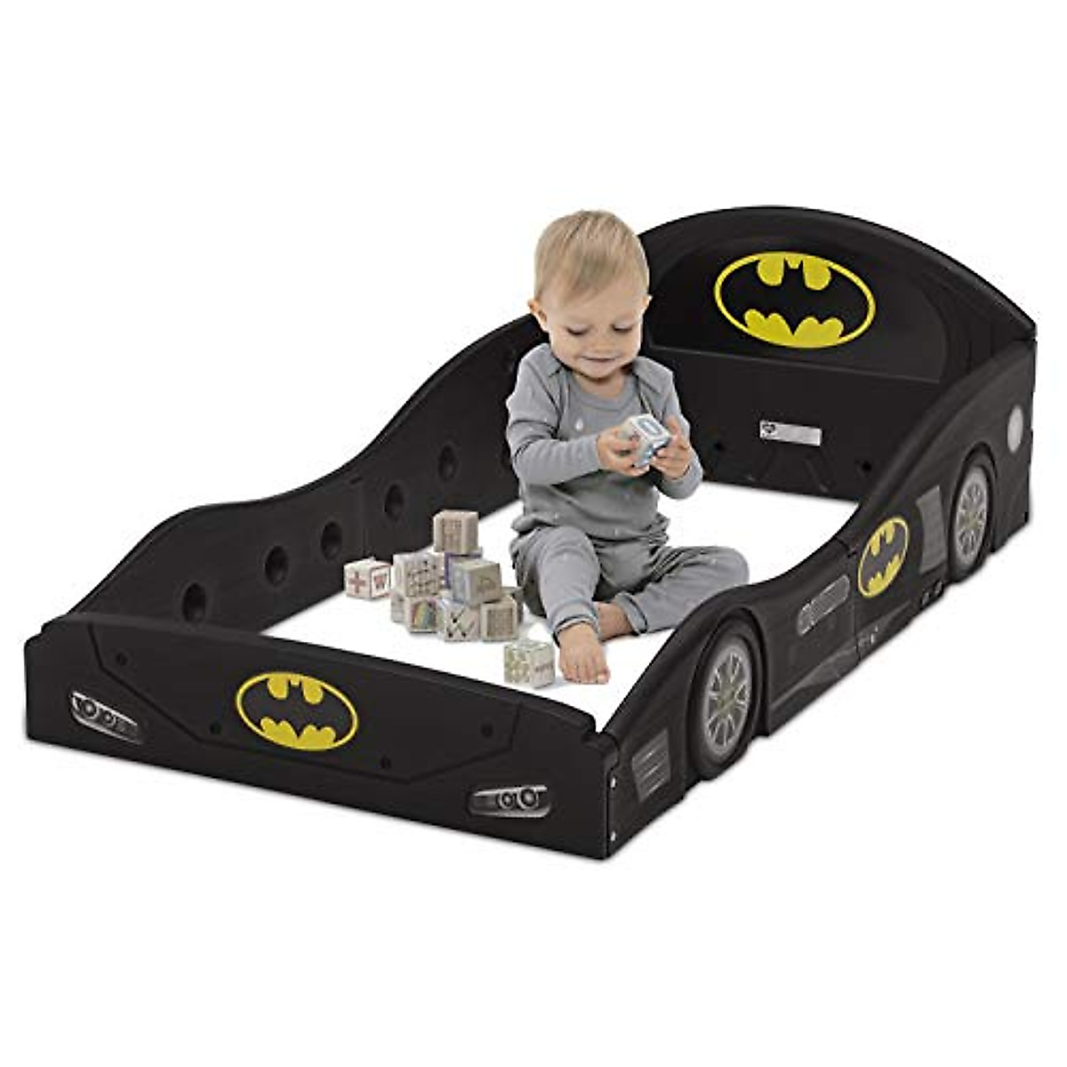 DC Comics Batman Batmobile Car Deluxe Toddler Bed with Attached Guardrails