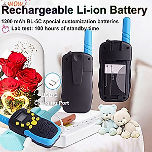 UECOO Rechargeable Walkie Talkies for Kids 22 Channels 2 Way Radio Toy with 2×1200mAh Lithium Battery Backlit LCD Flashlight 3 KM Long Range for Boys Girls Birthday (Black)