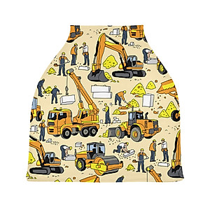 YYZZH Construction Car Building People Pattern Stretchy Baby Car Seat Cover Infant Canopy Nursing Covers Breastfeeding Cover Breathable Windproof Winter Scarf for Boys Girls