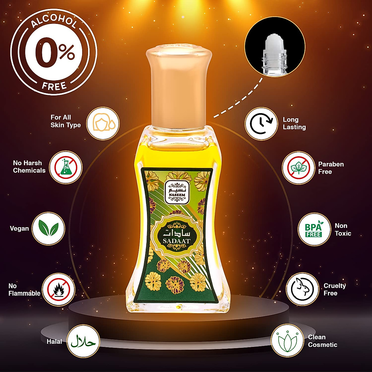 Naseem Sadaat Perfume Oil Rollerball Alcohol Free with composition of Fruity Rose Vanilla Musk Long Lasting Arabian Fragrance Oil for Men & Women 0.81 Fl Oz