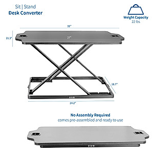 VIVO Single Top Height Adjustable 27 inch Standing Desk Converter, Sit Stand Tabletop Monitor Laptop Riser Workstation, Black, DESK-V000HB