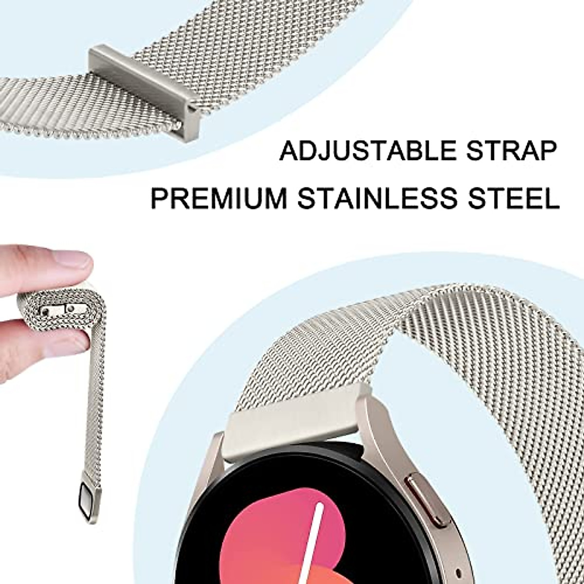 Amzpas Bands for Samsung Galaxy Watch 6 Band 40mm 44mm, Samsung Galaxy Watch 6 Classic Band 43mm 47mm, 20mm Stainless Steel Metal Replacement Strap for Galaxy Watch 6 Bands for Women Men (20mm,