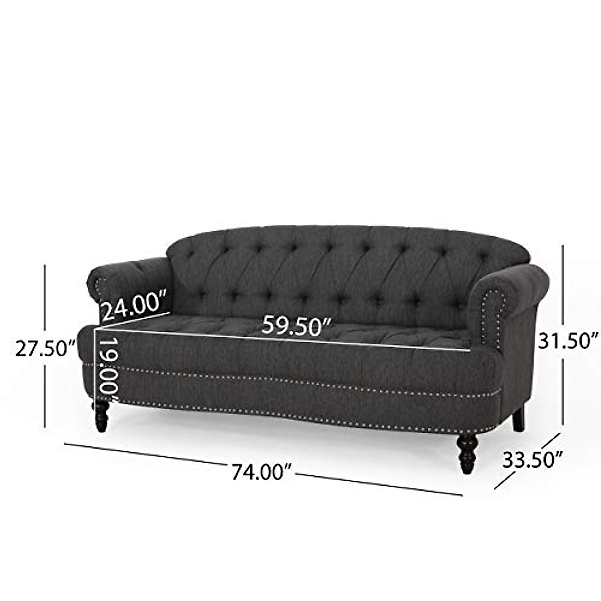 Christopher Knight Home Tracy Contemporary Deep Tufted Sofa with Nailhead Trim, Charcoal