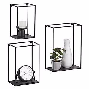 mDesign Floating Wall Mounted Frames, Decorative Steel Metal Geometric Vertical Display for Photos, Plants, Nesting Cube Shadow Shelf Box for Living Room, Bedroom, Bathroom, Set of 3, Matte Black
