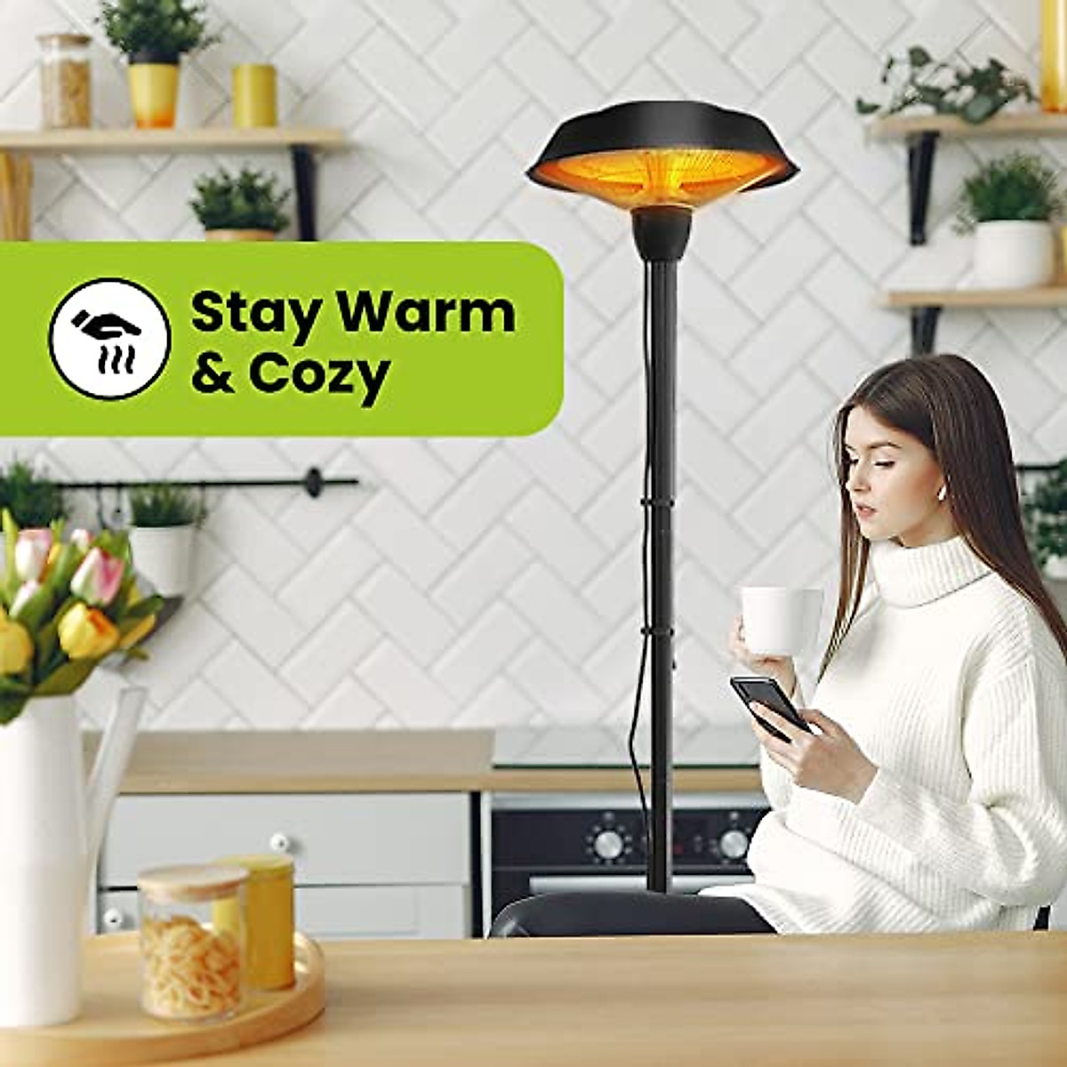 Fast Heating! - Indoor & Outdoor 1500W Electric Infrared Patio Heater, Waterproof & Tip-Over Protection, Perfect for Garden, Balcony, Garage, Backyard, and More! (EPH-BLK)