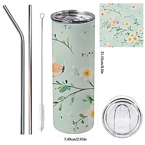 Tumbler with Lid and Straw Cartoon Bird on Branch thermos coffee travel mugcute cups 20 oz insulated tumbler for Daily Holiday Decor Gift coffee cup