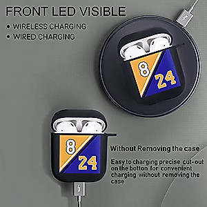 Basketball Headphone case Compatible with Airpods 2&1 Cover [8/24] Basketball Jersey Unique Design Mamba Spirit with Keychain Soft Skin Black Protective Case for Fans Boys Girls Teen