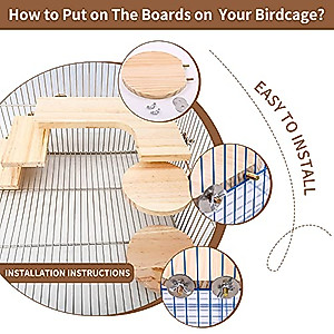 ROZKITCH 5 PCS Hamster Platform, Squirrel Gerbil Chinchilla Dwarf L-Shaped Pedal Natural Wood Activity Playground, Parrot Round Standing Board*2, Bird Perch Cage Toy*2, Play Gym Tray Cage Accessories