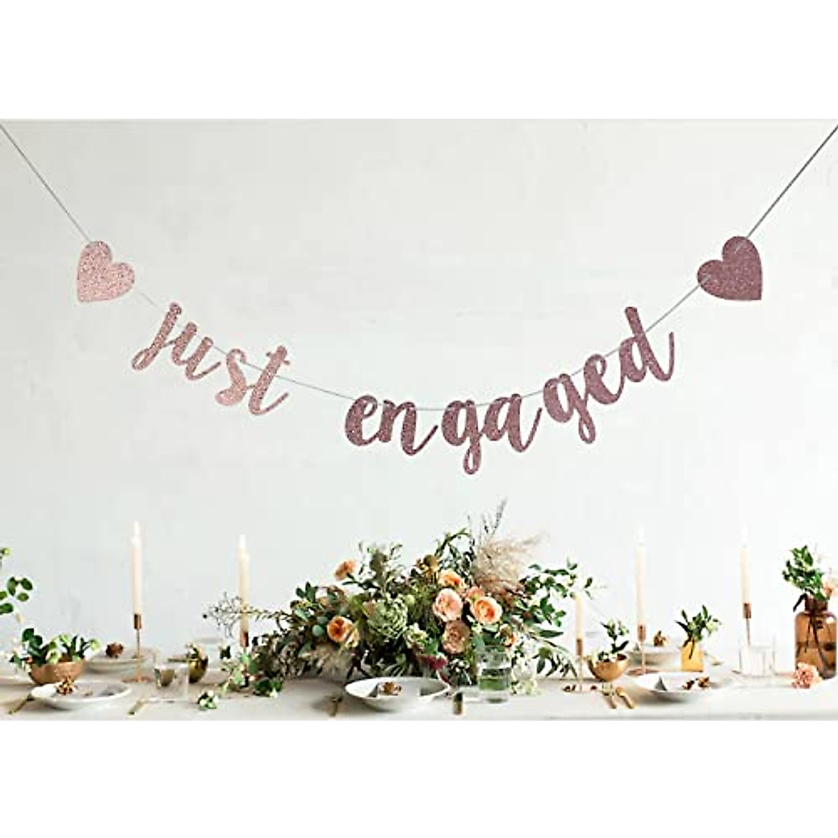Just Engaged Rose Gold Glitter Banner, Bridal Shower, Engagement, Bachelorette,Wedding Announcement Party Photo Props