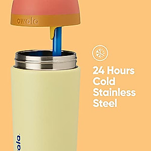 Owala Kids Flip Insulated Stainless-Steel Water Bottle with Straw and Locking Lid, 14-Ounce, Orange/Yellow (Misty Horizon)
