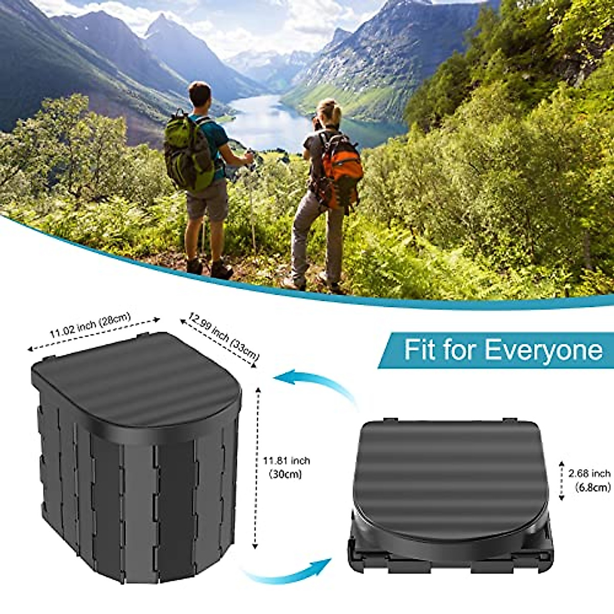 FQFMO Portable Camping Toilet with Lid, Portable Toilet for Adults, Foldable Car Travel Toilet Adults Potty with Carry Bag for Camping, Hiking, Boat, Long Trips, Fishing, Beach