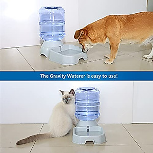 Automatic Dog Cat Water Dispenser,Gravity Multi Pet Drinking Fountain,Set with Pet Bowl for Medium Dog Puppy Kitten, 1 Gallon/ 3.8L Capacity Not for Large Pets (Waterer)