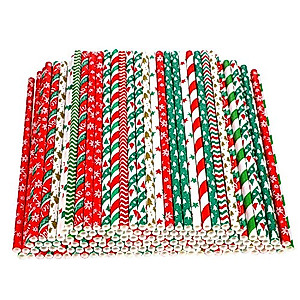 200 Pieces Christmas Holiday Paper Straws Drinking Straws Striped Dot Christmas Tree Pattern Straws for Christmas New Year Party Accessories