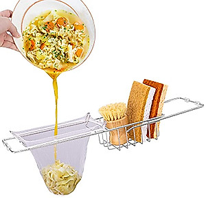 HLWDFLZ Kitchen Sink Strainer Basket - Stainless Steel Expandable Sponge Holder for Kitchen Sink Food Strainer and Sink Accessories Storage Rack