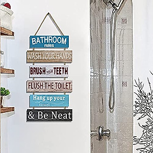POSCHNOR Bathroom Wall Decor Art, Rustic Bathroom Wall Decor, Cute Farmhouse Bathroom Rules Sign, Funny Bathroom Rules Wooden letter.