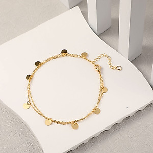 Dainty Gold/Silver Anklet for Women 14K Gold Plated Layered Satellite Beads Heart Anklets Layering Rhinestone Cubic Zirconia Ankle Bracelets Minimalist Summer Beach Foot Chain Ankle Jewelry Gifts