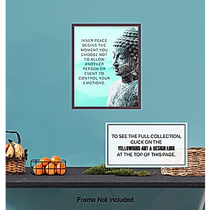 Buddhism Buddha Statue Art Print - Inspirational Motivational Zen Quote Wall Decor for Bathroom, Home, Apartment, Spa, Yoga or Meditation Room - Unique Gift for New Age Fan Women - 8x10 Blue Picture