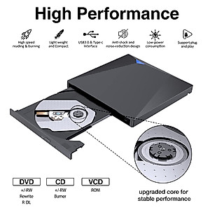 VersionTECH. External CD DVD Drive USB 3.0 Type-C, Portable USB C Superdrive Burner Player Writer CD DVD +/- RW, Compatible for Windows 10 8 7 XP Vista Mac OS Linux for Mac Pro Air iMac Laptop