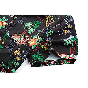 EUOW Men Christmas Button Down Shirt for Men Short Sleeve Funny Santa Hawaiian Vacation Shirts（Christmas Black,L