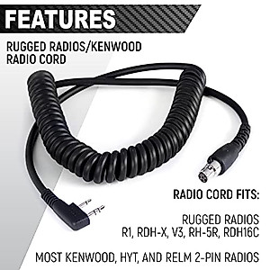 Rugged Carbon Fiber Behind The Head Headset and Adaptor Cable for Racing Radios Electronics Communications Kenwood & Baofeng – Features 2-Pin to 5-Pin Coil Cord Volume Control Knob 3.5mm Input Jack