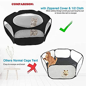 Pet Playpens with Top Cover for Small Animals Foldabel Breathable Transparent Pet Tent Anti Escape Portable Pet Cage Yard Fence for Puppy Dogs Hamster Kitten Cats Chinchillas Guinea Pig Rabbits