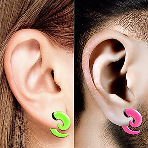 BIG GAUGES 2 Pairs Green Pink Acrylic 8g Gauge 3mm Spiral Taper Expander Piercing Jewelry Ear Stretching Earring O-rings Plug BG12292