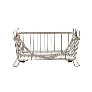 Spectrum Diversified Ashley Stackable Tray, Wire Basket with Raised Feet and Looped Handles Modular Stacking Bin System for Kitchen Countertop & Desk Organization, Satin Nickel