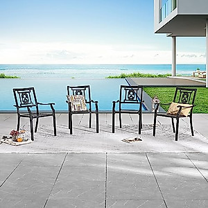 LOKATSE HOME Steel Outdoor Patio Dining Arm Chairs Set of 4 for Garden,Backyard, Kitchen, Balcony, Black