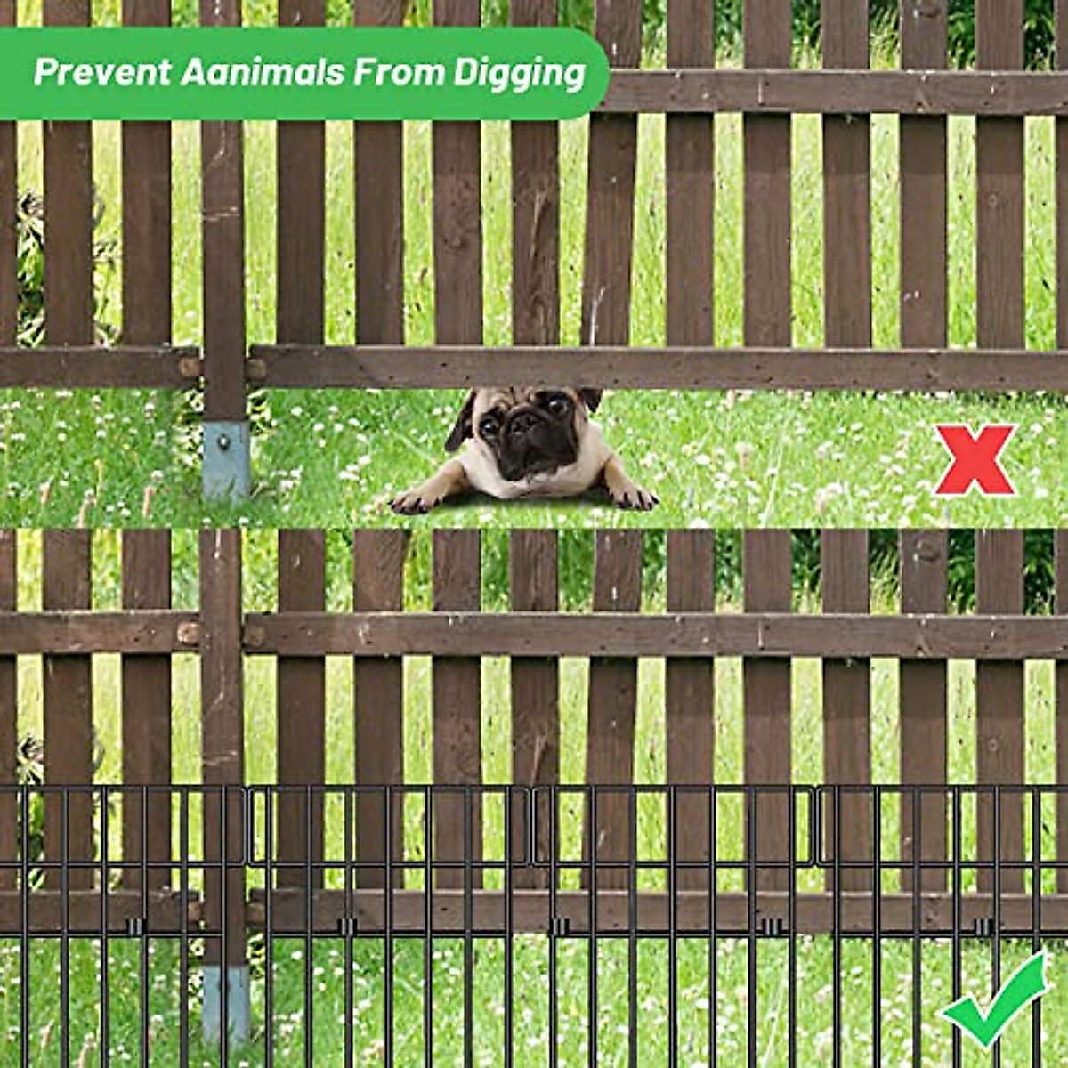 10Pack Animal Barrier Fence - No Dig Garden Decorative Fence Rustproof Metal Wire Panel Border for Dog Rabbits Ground Stakes Defense and Outdoor Patio, T Shape. Total Length 17 in(H) X 10.8 Ft(L)